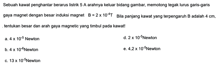 Sepotong kawat penghantar lurus dialiri arus listrik deng...
