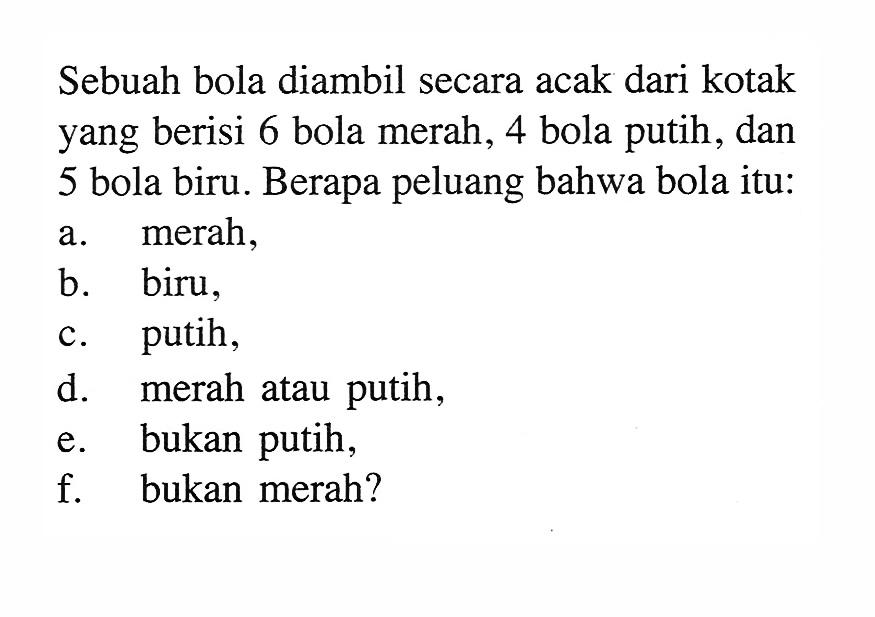 Pada percobaan melempar dua buah dadu sekaligus, peluang ...