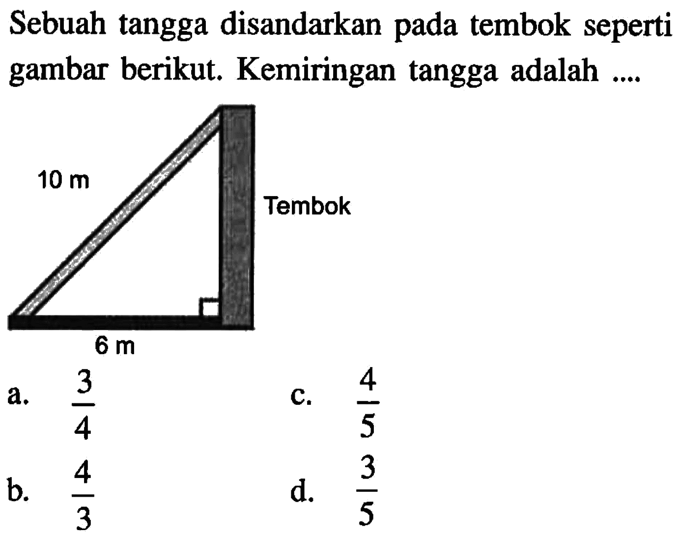 Sebuah tangga yang panjangnya 5 m bersandar pada tembok...