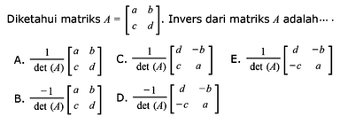 Kumpulan Contoh Soal Invers Matriks ordo 2x2 - Matematika Kelas 11 ...