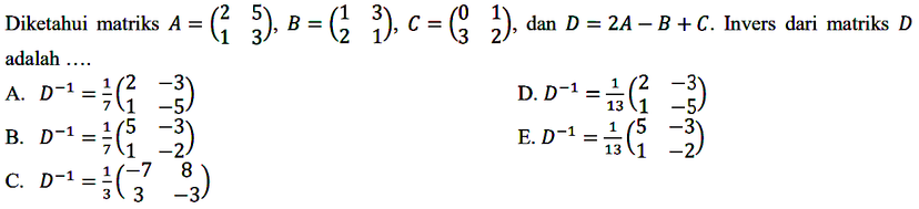 Kumpulan Contoh Soal Invers Matriks ordo 2x2 - Matematika Kelas 11 ...