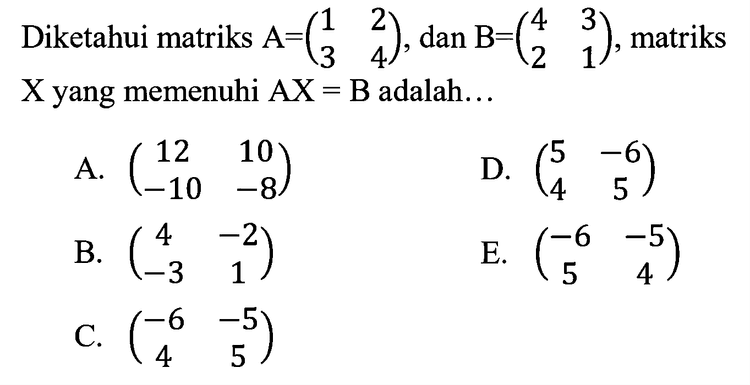 Kumpulan Contoh Soal Invers Matriks ordo 2x2 - Matematika Kelas 11 ...