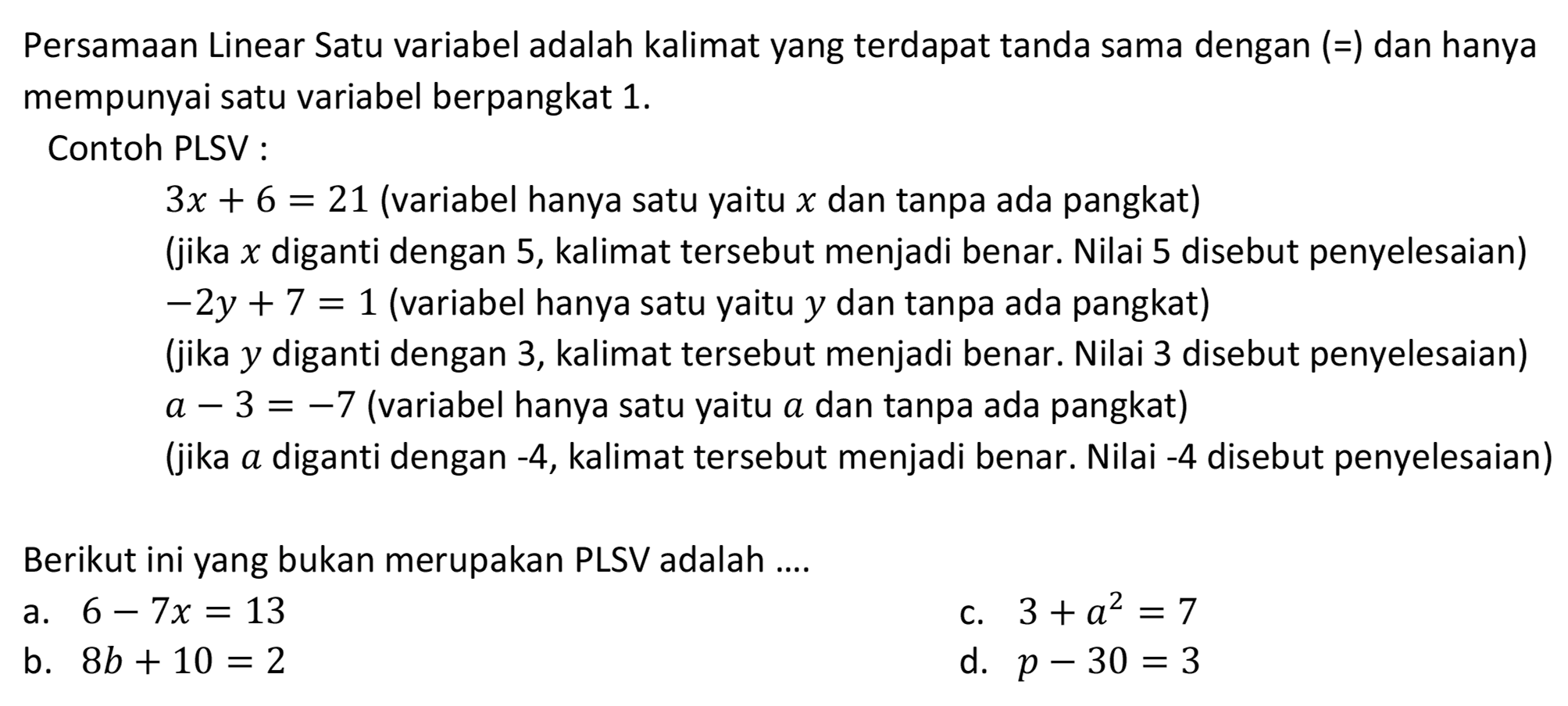 Kumpulan Contoh Soal Pengertian Persamaan Linear Satu Variabel (PSLV ...