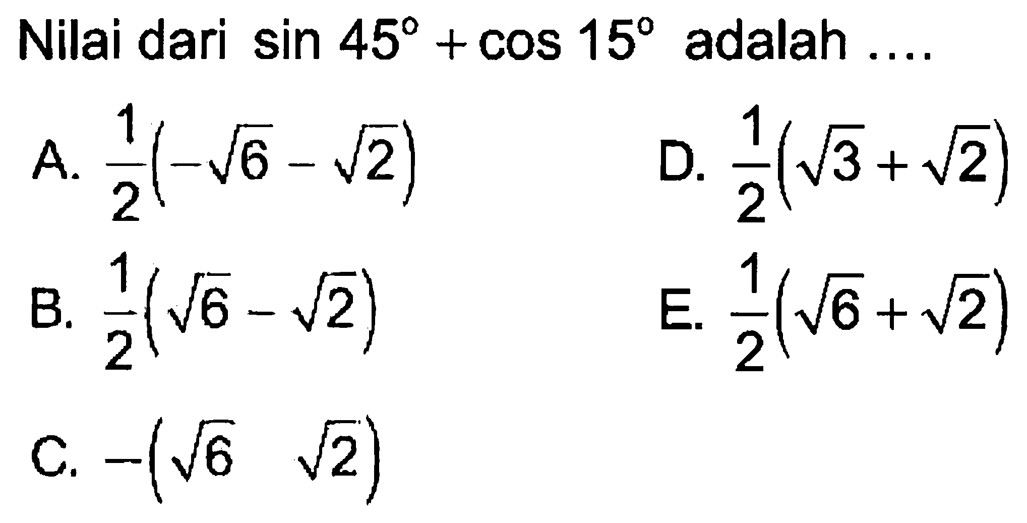 Kumpulan Contoh Soal Rumus Jumlah dan Selisih Sinus, Cosinus, Tangent ...