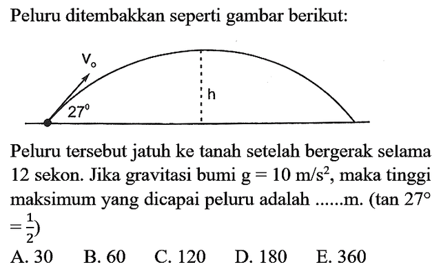 Sebuah peluru meriam ditembakkan dengan kecepatan awal 60...