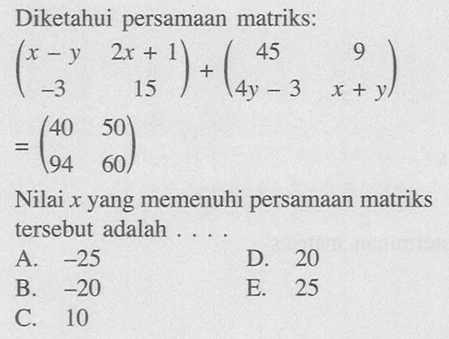 Kumpulan Contoh Soal Penyelesaian Persamaan Linear Dua atau Tiga Variabel dengan Menggunakan ...