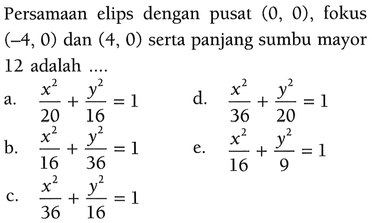 Kumpulan Contoh Soal Ellips pusat (0,0) - Matematika Kelas 11 | CoLearn